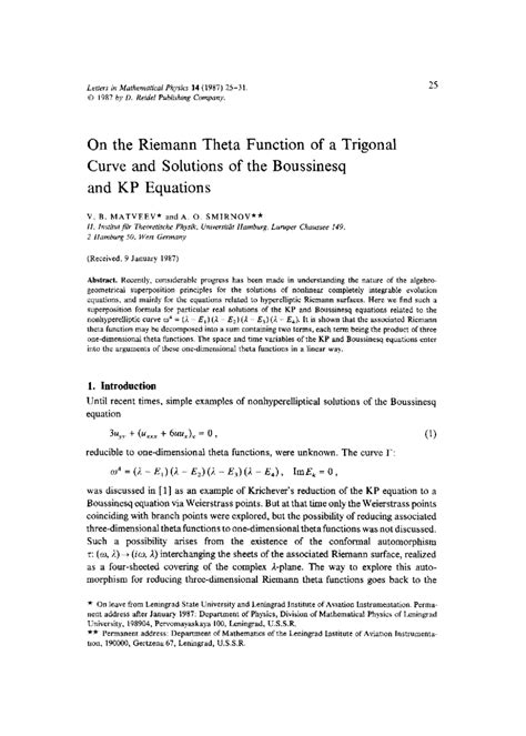 Pdf On The Riemann Theta Function Of A Trigonal Curve And Solutions