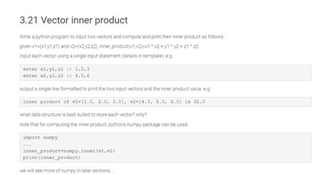 Solved Vector Inner Product Write A Python Program To Chegg