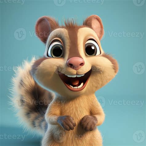 Realistic 3d Rendering Of A Happy Fluffy And Cute Squirrel Smiling