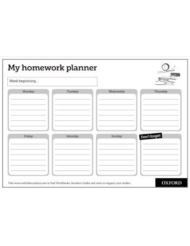 Weekly Homework Planner Template