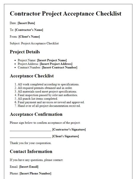 Letter Template For Contractor Project Handover Checklist Free