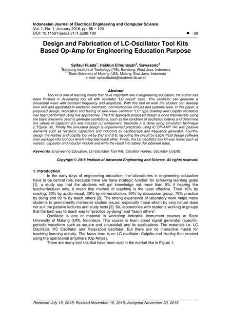 Pdf Design And Fabrication Of Lc Oscillator Tool Kits Based Op Amp For Engineering Education