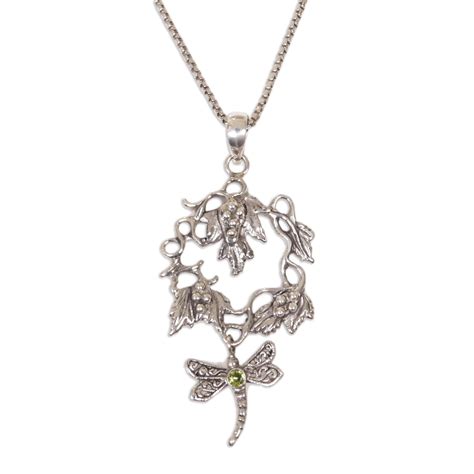 Peridot And Sterling Silver Dragonfly Necklace From Bali Hunting