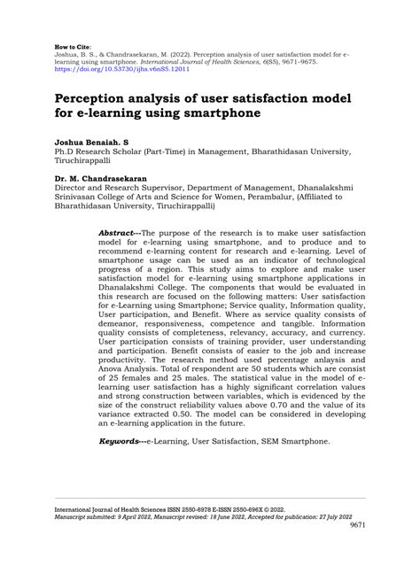 Pdf Perception Analysis Of User Satisfaction Model For E Learning Using Smartphone