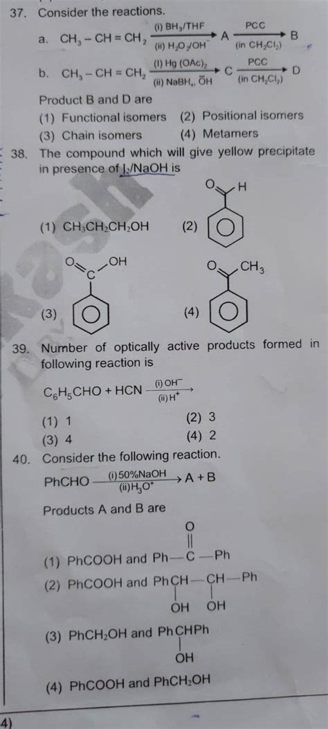 Number Of Optically Active Products Formed In Following Reaction Is C6 H5