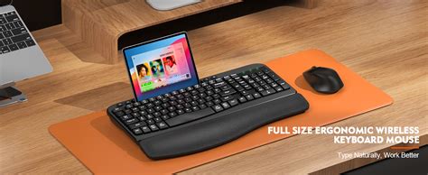 Wireless Keyboard And Mouse Combo Wave Keys Full Sized Ergonomic Keyboard With