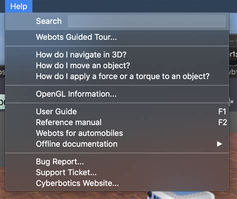 Webots Help Menu Refactor · Issue 873 · Cyberboticswebots · Github
