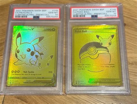 Pokemon Celebrations Pikachu V And Poke Ball Gold Promo Swsh145 Swsh146 Psa 10 Eur 350 65