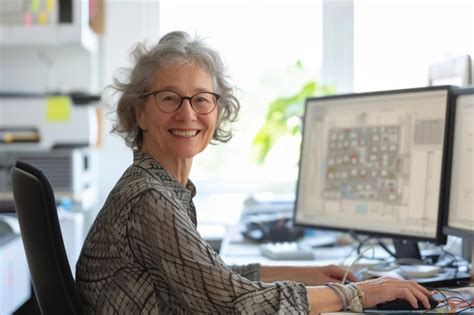 Premium Photo Portrait Of Mature Female Software Developer Working On Computer In Creative Office