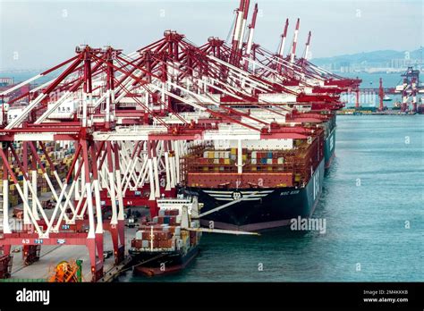 Aerial Photo Shows The Busy Scene At Qianwan Container Terminal Of Qingdao Port Qingdao City