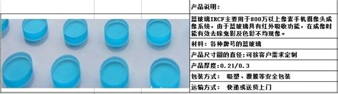 蓝玻璃滤光片手机摄像模组和镜头用ircf圆片方片）产品展示惠州市鼎新光电有限公司