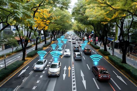 Smart City Traffic Autonomous Vehicles Navigate City Streets With Seamless V2x Communication