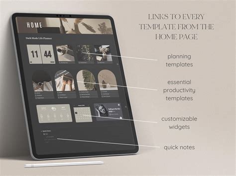 dark mode notion life planner template aesthetic notion planner