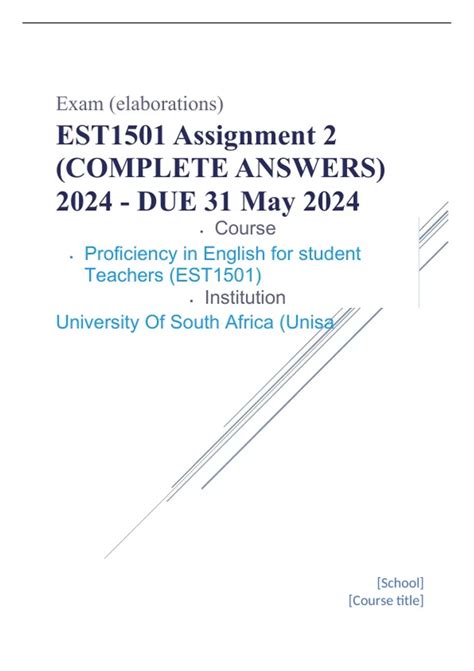 Exam Elaborations EST Assignment COMPLETE ANSWERS DUE May Course