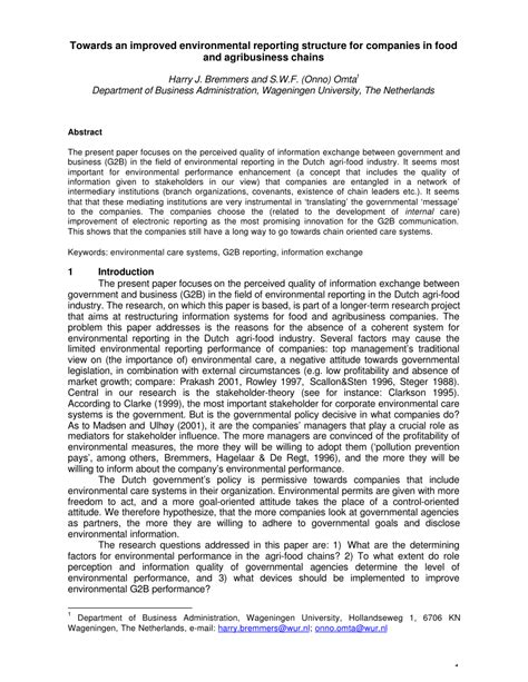 Pdf Towards An Improved Environmental Reporting Structure For