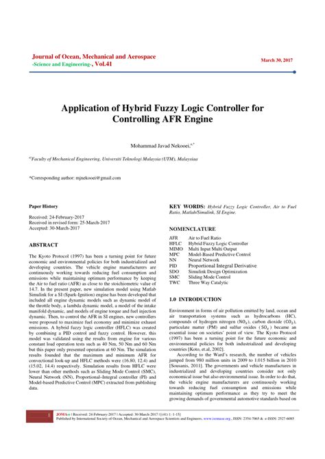 pdf application of hybrid fuzzy logic controller for controlling afr