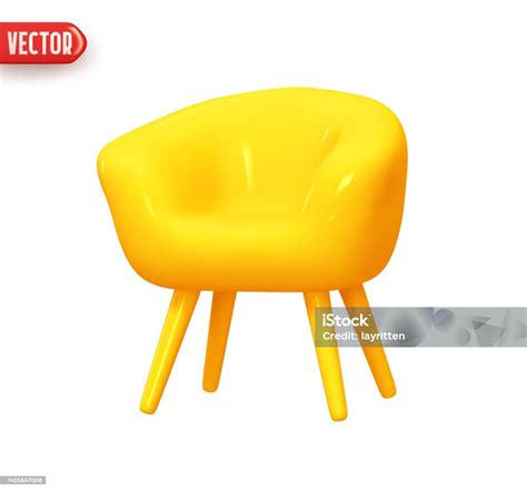 현대적인 세련된 안락 의자 노란색 의자 현실적인 3d 디자인 요소 플라스틱 만화 스타일에서 흰색 배경에 고립 된 아이콘 벡터