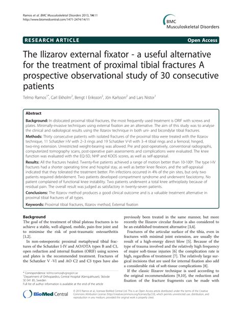Pdf The Ilizarov External Fixator A Useful Alternative For The Treatment Of Proximal Tibial