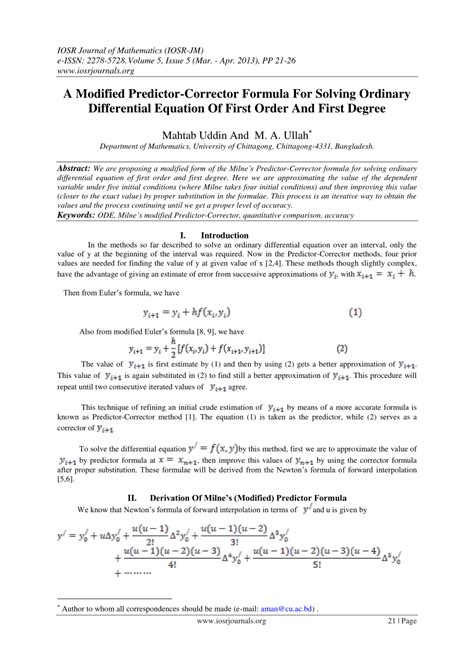 Pdf A Modified Predictor Corrector Formula For Solving Ordinary