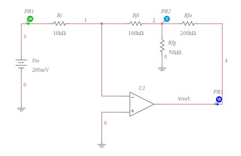 Inverting Amplifier With T Feedback Network Multisim Live