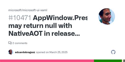 Appwindowpresenter May Return Null With Nativeaot In Release Mode