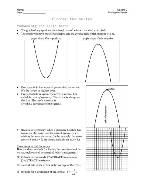 Finding The Vertex Lecture Notes Algebra Docsity