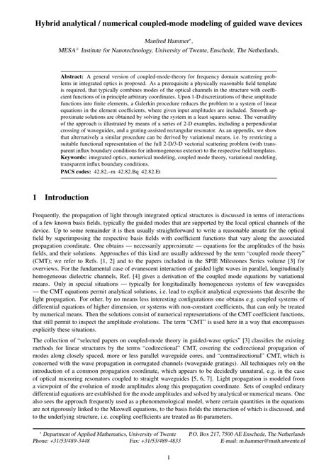 pdf hybrid analytical numerical coupled mode modeling of guided wave