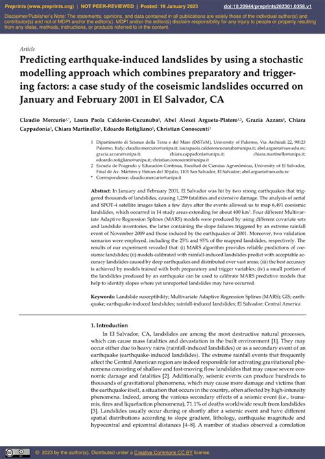 Pdf Predicting Earthquake Induced Landslides By Using A Stochastic Modelling Approach Which