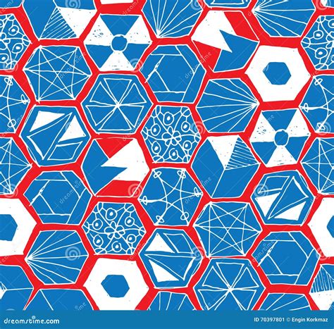 Hand Drawn Doodle Hexagons Seamless Pattern Stock Vector Illustration Of Blue Abstract