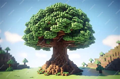 Premium Ai Image 3d Illustration Render Of Cubic Tree With Green Leaves And Background