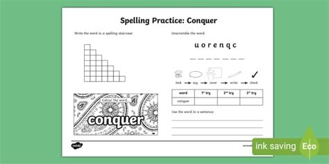 Conquer Spelling Practice Worksheet Teacher Made Twinkl