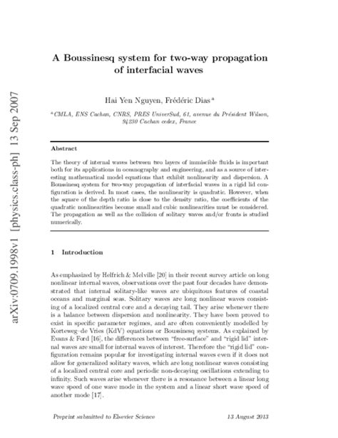 Pdf A Boussinesq System For Two Way Propagation Of Interfacial Waves