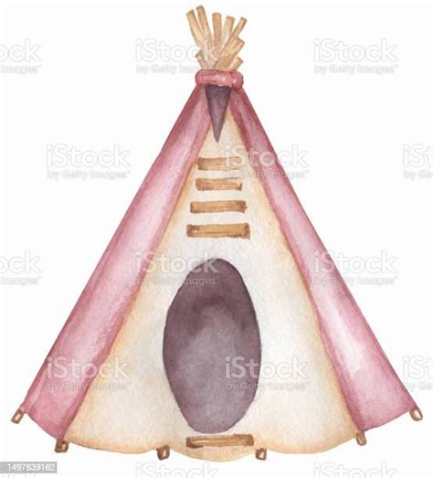 초대장 결혼식 또는 인사말 카드를 위한 수채화 천막 텐트 그림 0명에 대한 스톡 벡터 아트 및 기타 이미지 0명 개척시대의 서부 결혼식 Istock