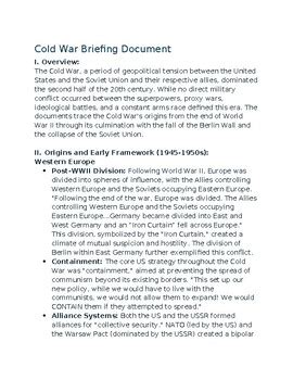Cold War Briefing Document Teaching Notes For Cold War Tpt