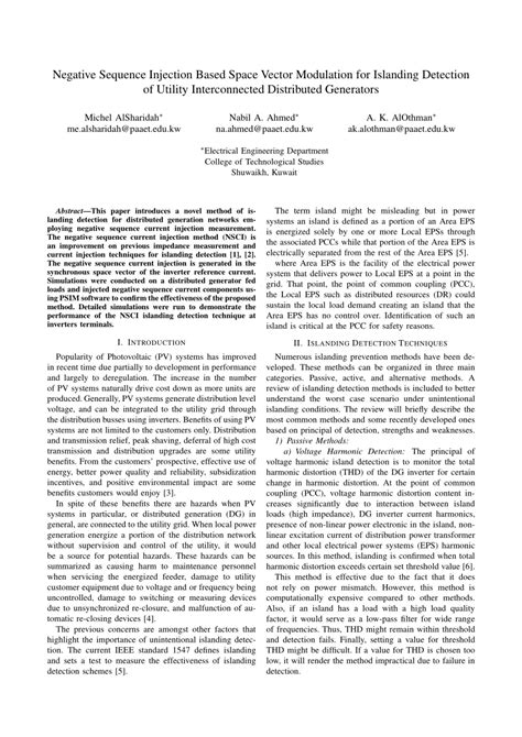 pdf negative sequence injection for islanding detection of grid