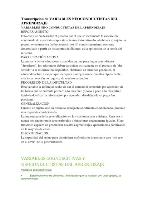 Variables Del Aprendizaje Pdf Concepto Aprendizaje