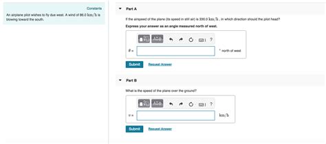 Solved Constants Part A An Airplane Pilot Wishes To Fly Due Chegg