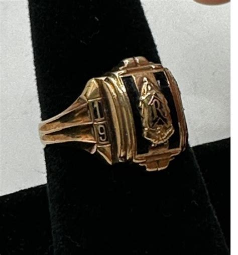 Vintage Class Ring Retro 10k Yellow Gold Black Enamel High School