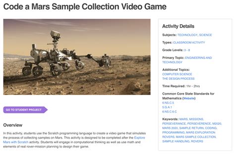 Code A Mars Sample Collection Video Game Activity For 3rd 8th Grade Lesson Planet
