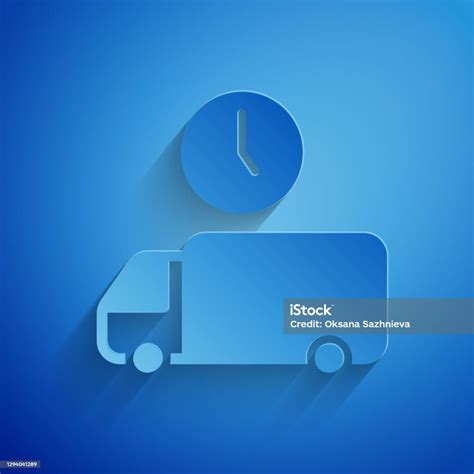 종이 잘라 물류 배달 트럭과 파란색 배경에 격리 시간 아이콘 배달 시간 아이콘입니다 종이 아트 스타일 벡터 3차원 형태에 대한 스톡 벡터 아트 및 기타 이미지 Istock