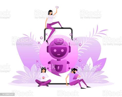 모바일 앱 디자인을위한 봇 사람들과 플랫 모형 아이소메트릭 벡터 일러스트레이션 2명에 대한 스톡 벡터 아트 및 기타 이미지 2명 가상현실 개념 Istock