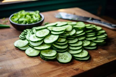 A Cucumber Sliced Into Thin Strips For A Salad Premium Ai Generated Image