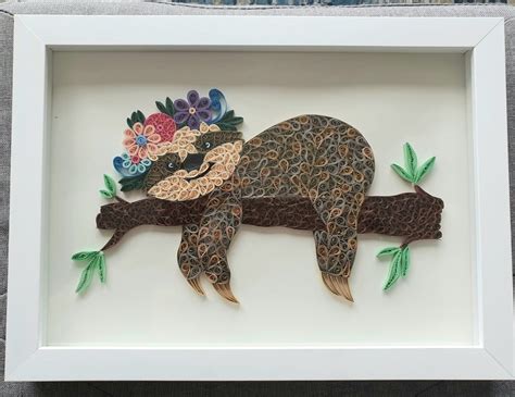 Paper Quilled Sloth With Flowers Etsy
