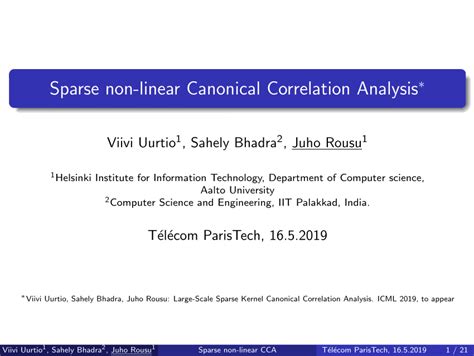 Pdf Sparse Non Linear Canonical Correlation Analysis