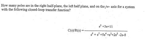 Solved How Many Poles Are In The Right Half Plane The Left Half Plane And On The JÏ‰ Axis For