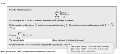 Solved 1 Pt Consider The Following Series In N N1 Use