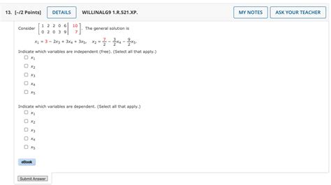 Solved 13 [ 12 Points] Details Willinalg9 1 R 521 Xp My