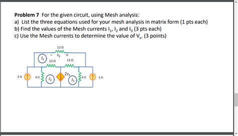 Solved Problem For The Given Circuit Using Mesh Analysis Chegg