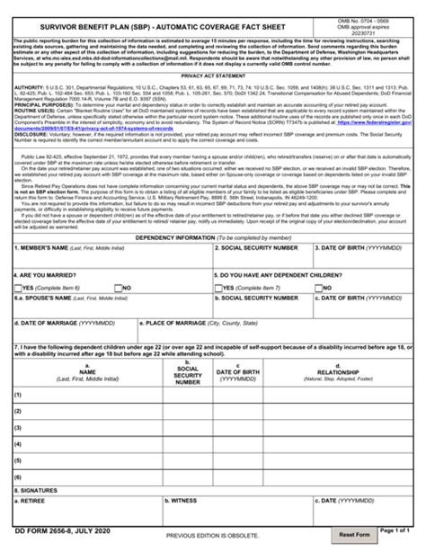 Dd Form 2656 8 Download Fillable Pdf Or Fill Online Survivor Benefit