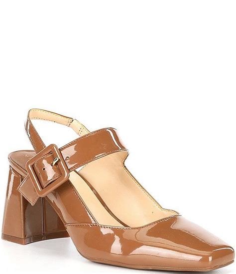 Alex Marie Leighten Patent Square Toe Slingback Pumps Classic Square